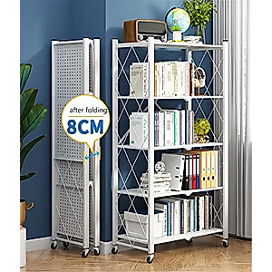 NIUYAO 5 Tier Foldable Shelving Unit with Wheels, Freestanding Metal Storage Shelf Heavy Duty Standing Shelves Units for Home Kitchen Bakers Closet Pantry -Black 28" L x 14.4" W x 64.2" H