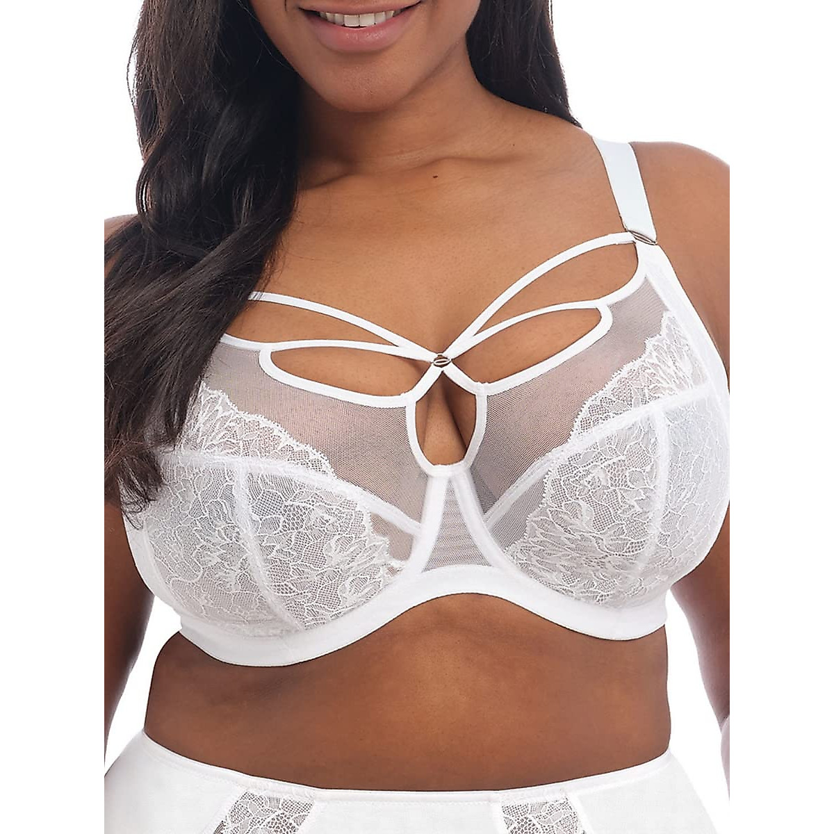 Elomi Women's Plus Size Brianna Strappy Underwire Plunge Bra, White, 40K