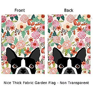 Boston Terrier Garden Flag Small - Flower Dog House Flag Welcome Holiday Yard Flag Spring Garden Decor Dogs Flag Banner Double Sided Outdoor Flags 12x18