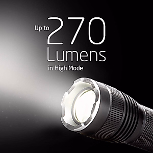 EVEREADY LED Tactical Flashlight, IPX4 Water Resistant EDC Flashlight, Super Bright High Lumens, Zoomable, 3 Light Modes, Heavy Duty Metal Body, Lanyard Included, Black