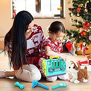 15PCS Electronic Vet Set for Kids,Walk and Bark Little Dog Pretend Play Doctor Playset Pet Care Role Play Early Educational Toys for Boys Grils Toddler