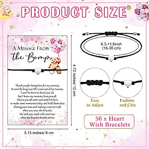 Thyle 50 Set Bear Baby Shower Games Favors for Guests 50 Message from the Bump Card 50 Adjustable Heart Bracelet 1 Baby Shower Wood Sign Baby Shower Thank You Return Gifts for Guests(Pink)