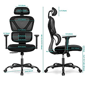 Ergonomic Office Chair, KERDOM Home Desk Chair, Comfy Breathable Mesh Task Chair, High Back Thick Cushion Computer Chair with Headrest and 3D Armrests, Adjustable Height Home Gaming Chair
