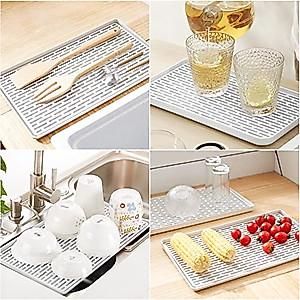 SOSMAR Dish Drain Tray, 16'' x 9”, 1.3L Large Water Storage Capacity Dish Drain Board, Dish Drying Pad for Kitchen Counter, Coffee Tea Tray, Water Drip Tray Holder for Cup, Fruit, Bathroom Accessories