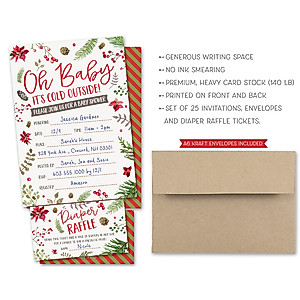 Koko Paper Co Baby It’s Cold Outside Winter Baby Shower Invitations and Diaper Raffle Tickets with Winter Florals. Set of 25 Fill in Style Cards, Kraft Envelopes, Raffle Tickets