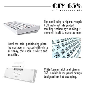 CIY GK68 Dual Mode Wireless Hotswap Tester Keyboard Kit, DIY 65%, Bluetooth 5.0/2.4G Wireless, Replaceable MX Switch 5Pin/3Pin, ABS Shell,Metal Positioning Plate,Sound Insulation Mat(Purple Hyaline)