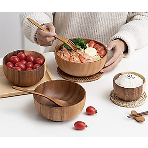 Hand-Crafted From Solid Acacia Wood Salad Bowls 7.1 or 7.9 Inches Set of 2 Individual Large Wood Bowl for Fruits Salads and Decoration Fruit Bowl for Snacks