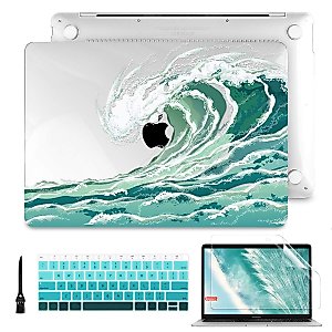Batianda MacBook Air 13 Inch Case 2020 2019 2018 Release A2337 A2179 A1932,Pattern Clear Hard Case Shell Cover with Keyboard Cover & Screen Protector for New MacBook Air 13 Retina & Touch ID (Wave)