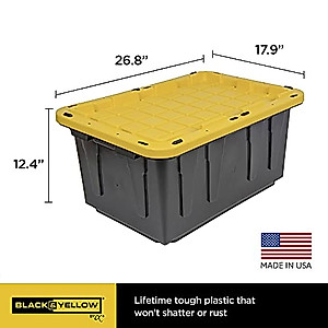 Black & Yellow 17-Gallon Tough Storage Containers, Extremely Durable®, 4-Pack (4)