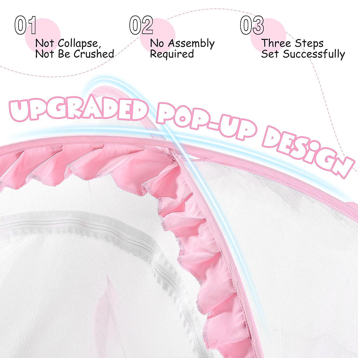 YAVIL Baby Crib Tent Net to Keep Baby from Climbing Out, Baby Safety Tent Toddler Canopy Netting Falls and Mosquito Bites with Breathable Mesh & Pack N Play Tent (Pink,Twin Size)