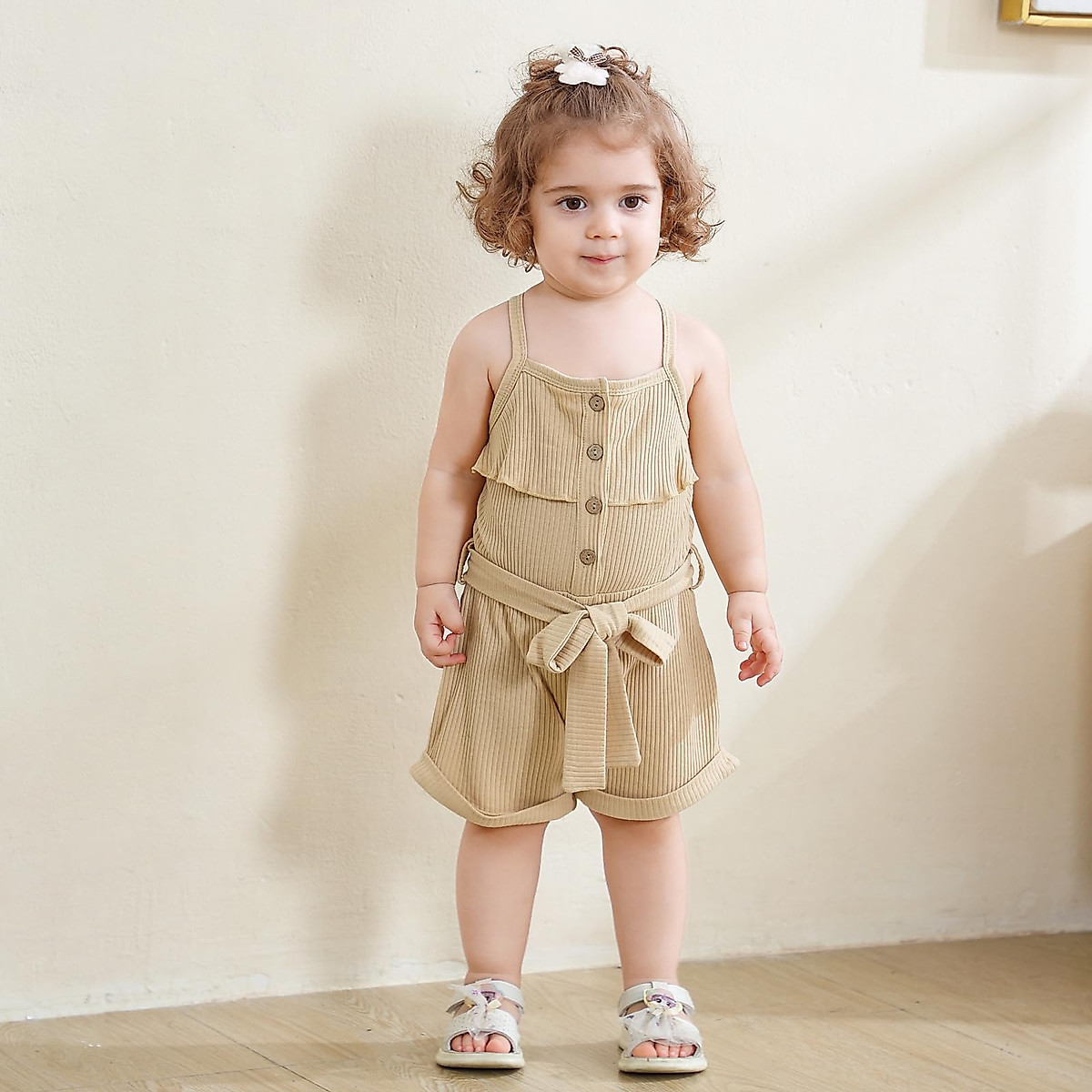Tepuce 2T Girls Clothes Toddler Baby Strap Sleeveless One Piece Halter Romper Casual Summer Jumpsuit, Apricot Suspender Dress 2-3T/100cm