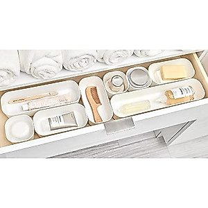 iDesign Recycled Plastic Storage Compact Drawer Organizer Bin with Paulownia Wood Lid, Medium, Coconut