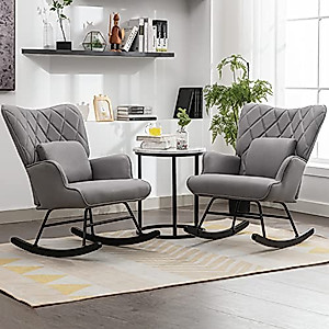 Ailisforest Rocking Chair, Modern Rocking Chair Nursery Set with Lumbar Pillow and Ottoman, Glider Chair for Nursery/Living Room/Bedroom-Gray