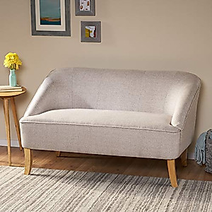 Christopher Knight Home Justus Mid-Century Modern Fabric Loveseat, Beige / Natural