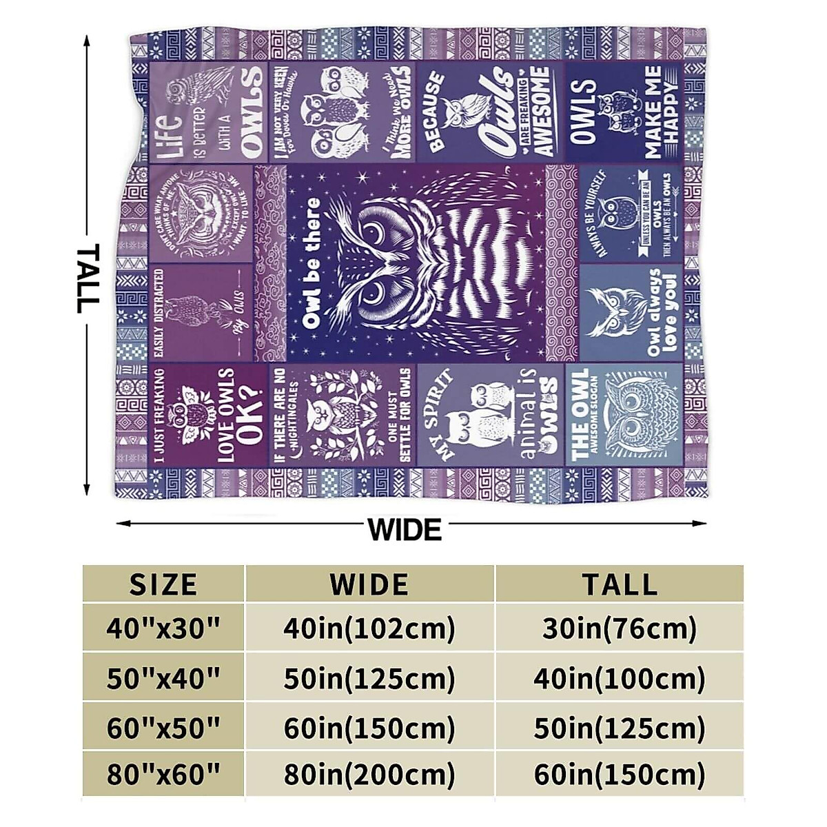 Homieblanket Owl Blanket for Boys Girls, Cute Owl Themed Design Printed Purple Throw Blankets for Kids Lap, Chair Sofa, Warm Soft Cozy Blanket, 40"x 50"