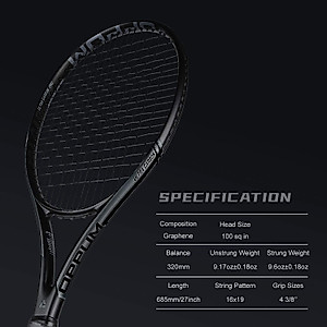 OPPUM Adult Carbon Fiber Tennis Racket, Super Light Weight Tennis Racquets Shock-Proof and Throw-Proof,Include Tennis Bag Tennis Overgrip (Graphene Racket PRO-2000 (Black), 4 1/4)