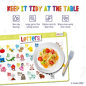 merka Kids Placemat Disposable Placemats for Baby Toddler Placemats ABC Mat Alphabet Learning and Fun Activities Non-Slip Silicone Mat for Dining Table