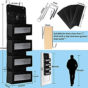 2 Pack Over Door Hanging Organizer, Boczif 5-Shelf Wall Mount Storage with 4 Large Pocket and Mesh Clear Window, Closet Door Organizer for Bathroom,Pantry,Closet,Dorm,Toys,Kitchen, Cosmetics (2-Black)