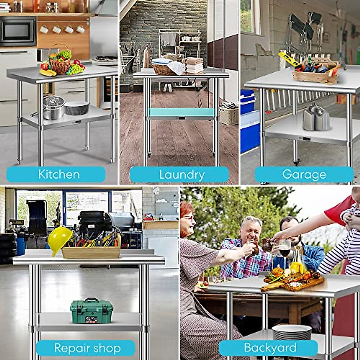 VIVOHOME 24 x 30 Inch Stainless Steel Work Table with Backsplash, Food Prep Commercial Table with Wheels for Restaurant, Hotel, Home and Warehouse