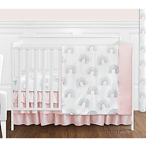 Sweet Jojo Designs Pastel Rainbow Girl Fitted Crib Sheet Baby or Toddler Bed Nursery Photo Op - Blush Pink, Purple, Teal, Blue and White Somewhere Over The Rainbow