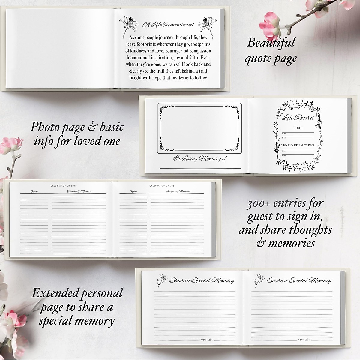 VEX ECOM LTD. Timeless Linen Funeral Guest Book Set - Premium Hardcover Funeral Book, Celebration of Life Guest Book, Memorial guest book, funeral sign in book, Guest Book for Funeral- Pen, Table Sign