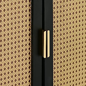 Accent Storage Cabinet with Rattan Door Freestanding Storage Sideboard with Adjustable Shelves Mid Century Modern Entryway Cabinet for Living Room, Hallway, Dining Room (Black)