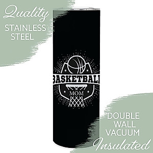 Elanze Designs Basketball Mom Ball Hoop Sport Wrap-Around Design 20 Ounce Stainless Steel On-The-Go Coffee Travel Insulated Skinny Tumbler Mug Cup, Slide Top Lid, MRC-20OZ-SH254