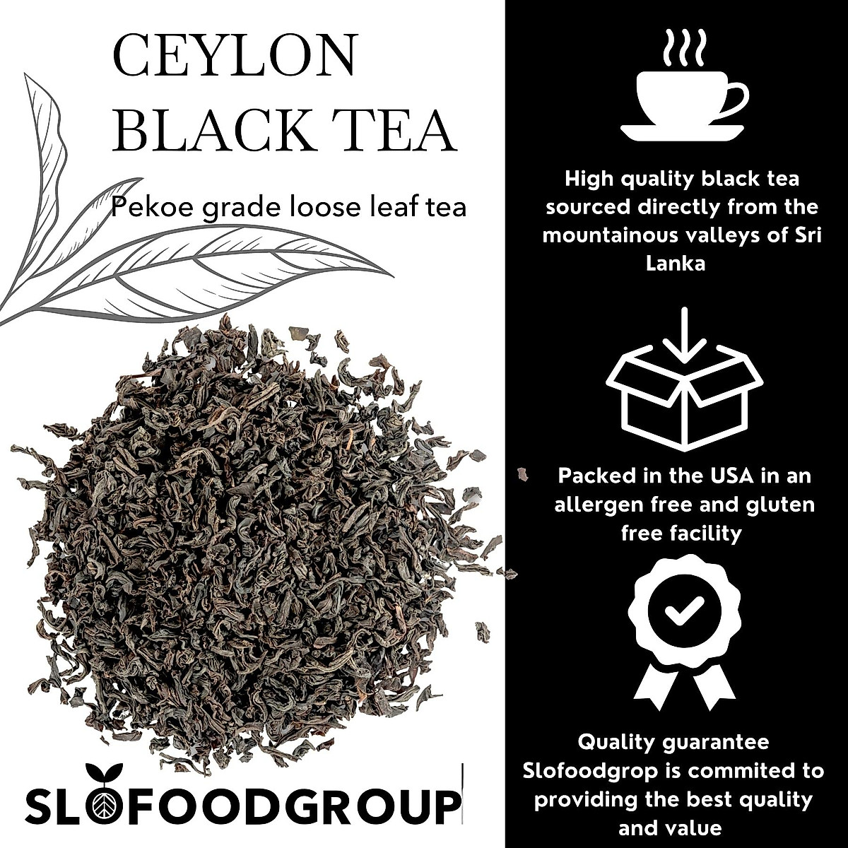 Slofoodgroup Ceylon Black Tea - Loose Leaf Black Tea from Sri Lanka - Pekoe Grade Tea Leaf (8 OZ)…