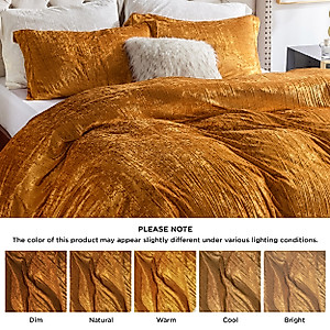 Bedsure Velvet Duvet Cover Set - Luxurious, Glossy Queen Duvet Cover Set, Honey Yellow Duvet Cover Queen with 2 Pillow Shams (Honey Yellow, Queen, 90 x 90 inches)