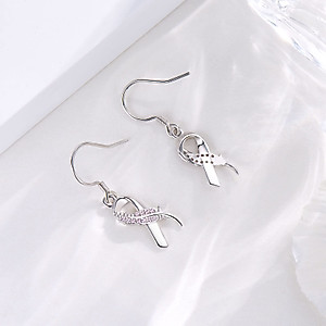 Breast Cancer Awareness Earrings 925 Sterling Silver Pink Ribbon Earrings Breast Cancer Survivor Jewelry Gifts for Women