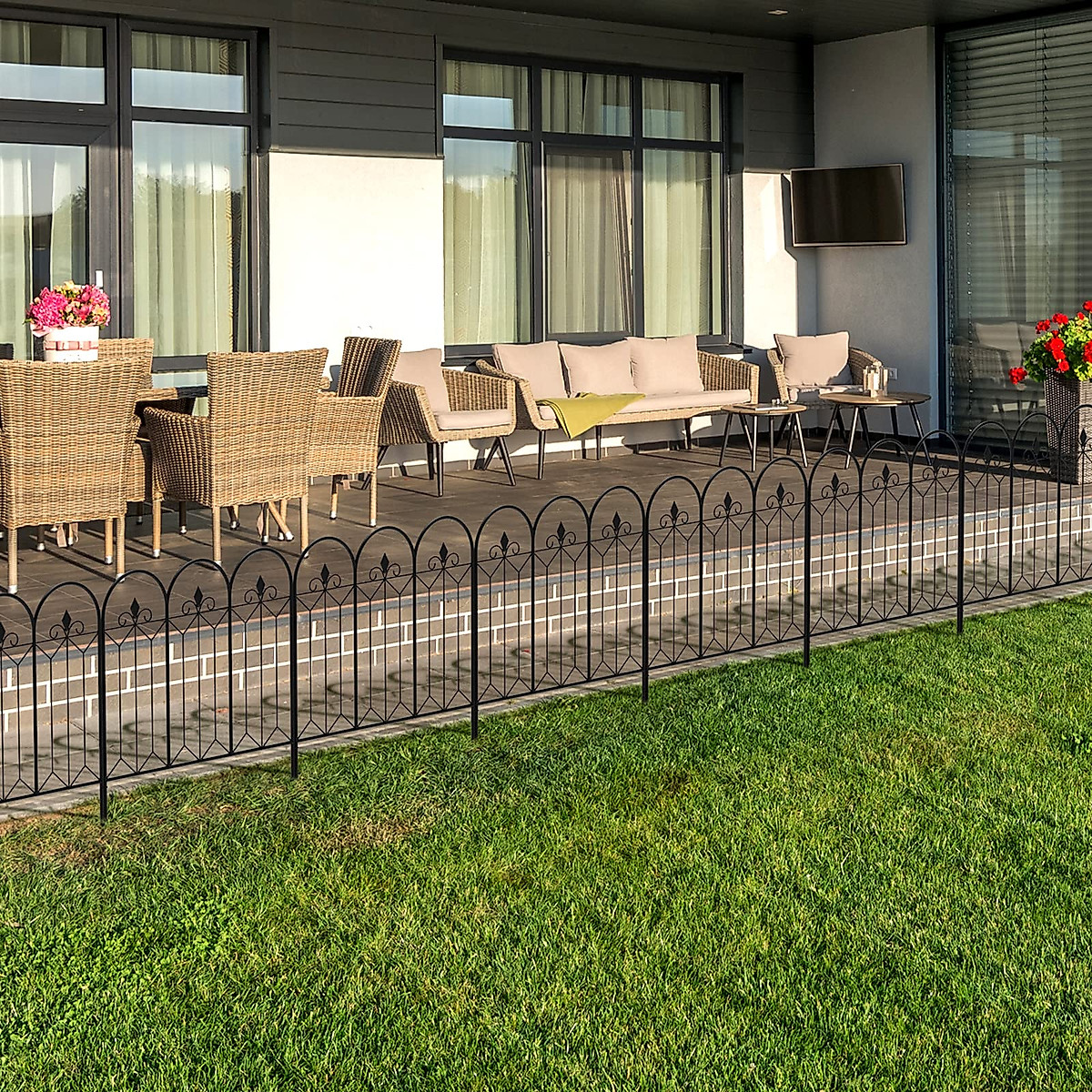 Mingyall Decorative Garden Fence, 10FT x 31.5IN Outdoor Metal Wire Border Panels, Iron Flower Bed Fencing Animal Barrier for Yard, Garden, Landscape Fences for Dogs, Black, 5 PCS
