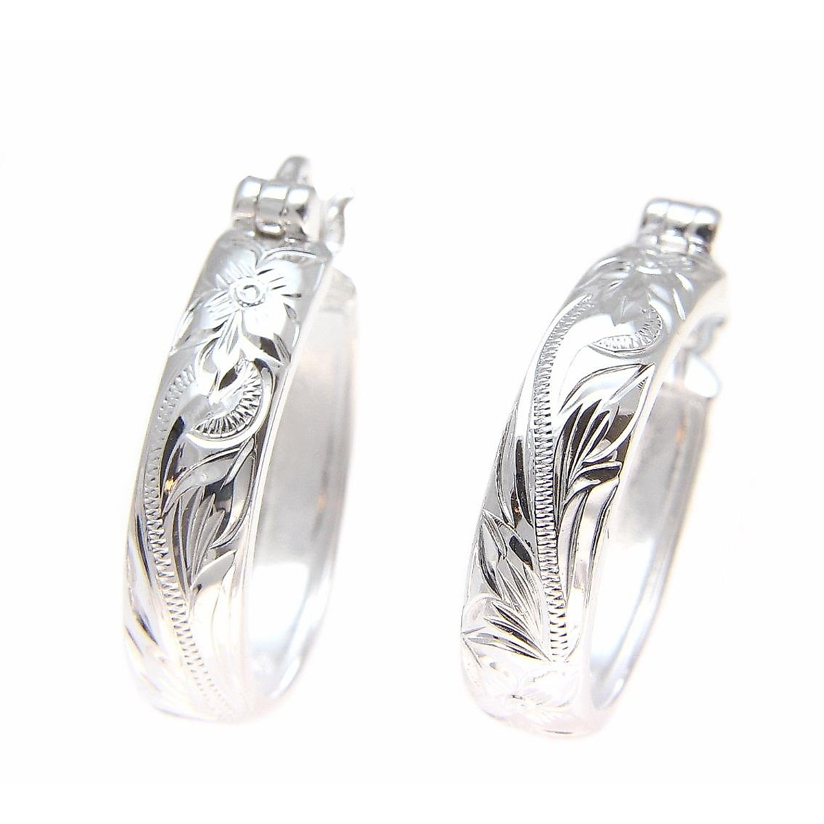 20mm Sterling silver 925 Hawaiian plumeria flower scroll oval hoop earrings