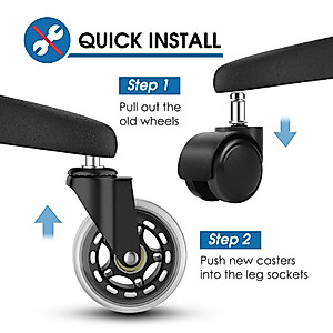 MaxGear Office Chair Wheels, 3 Inch Replacement Soft Mute Desk Caster Wheels for Work & Gaming Chair, Heavy Duty and Safe for All Floors & Hardwood, Universal Fit for 98% of Chairs, Set of 5, Black