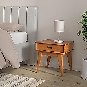 SIMPLIHOME Draper Solid Hardwood 22 inch wide Rectangle End Side Table in Teak Brown with Storage, 1 Drawer, for the Living Room and Bedroom