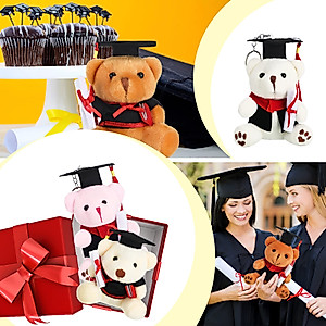 Skylety 6 Pieces Plush Graduation Bears Kindergarten Graduation Stuffed Animal Graduation Bear Graduation Plush Toy with Black Cap and Keychain for Preschool Elementary High School College Graduation