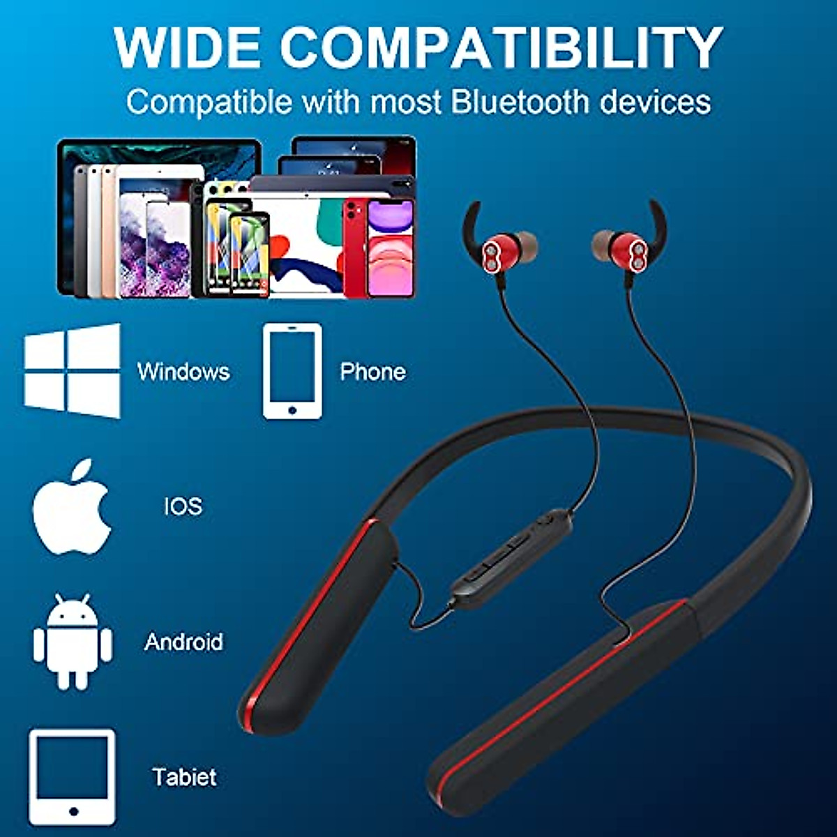 EEAABBR Neckband Bluetooth Headphones 100h Playtime V5.0 Bluetooth Headset Neckband Built-in Microphone IPX7 Waterproof,Neck Headphones for Android iPhone Suitable for Sports Driving Cycling