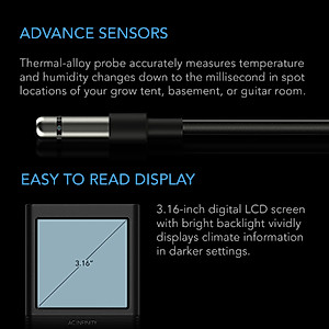 AC Infinity CLOUDCOM B1, Temperature Humidity VPD Smart Hygrometer with LCD Display & Bluetooth App Monitor, Climate Gauge Thermometer Sensor Probe for Basements, Guitar Rooms, Grow Tents, Greenhouses