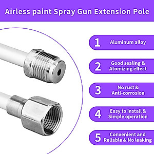 Spray freely 5-Piece Set of Extension Poles,Airless Spray Gun Tip Extensions,Airless Paint Sprayer Gun Tip Extension Pole,for Airless Paint Gun Wand (8in 12in 20in 30in 40in)