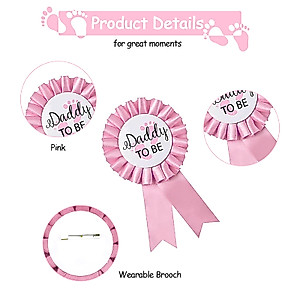 NAOKBOEE 2 Packs Pink Baby Shower Mommy to be Sash and Daddy to Be Badge, Baby Shower Baby Gender Reveal Party Supplies Decorations Gift
