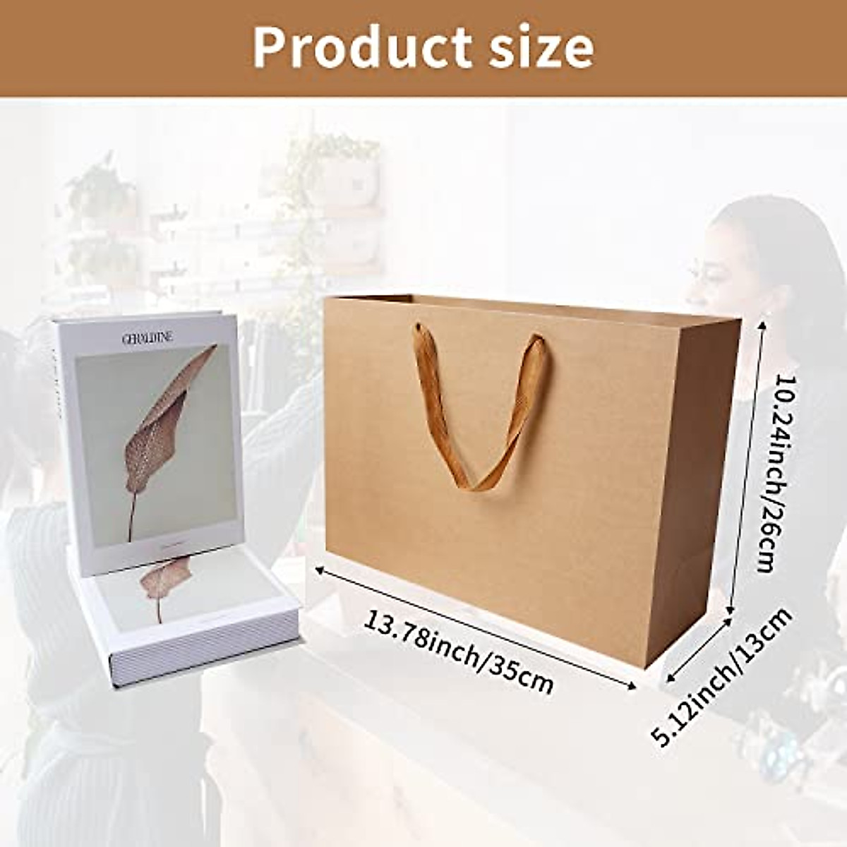 HIQQUGU Brown Gift Bags - 13.8"x5.1"x10.2" Kraft Paper Gift Wrap Bags12Pcs,Medium Party Bags Shopping Bags Merchandise Bags,Solid Color Wrap Bags.