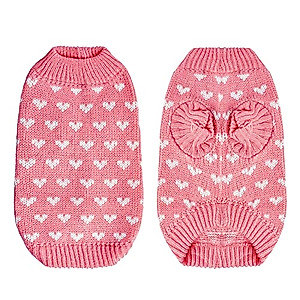 Dxhycc Dog Knitted Sweater Heart Puppy Sweater Warm Soft Pet Holiday Clothes for Small Cats and Dogs (Pink, S)