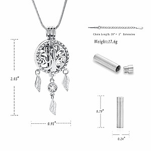 Minicremation Cremation Jewelry for Ashes Dream Catcher Urn Necklace for Loved One's Ashes Tree with leaves Keepsake Necklace for Women Men(Customize)