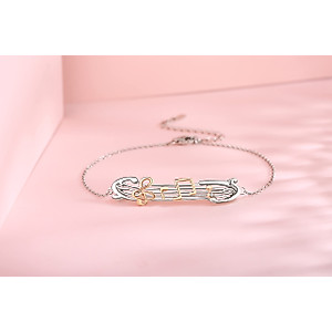 ASLBUNM Music Bracelet S925 Sterling Silver Music Note Love Heart Adjustable Link Musical Jewelry Christmas Gift for Women Music Lover