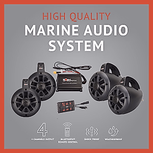 NOAM NUTV4 Quad - 4 Channels Marine Bluetooth ATV/Golf Cart/UTV Speakers Stereo System