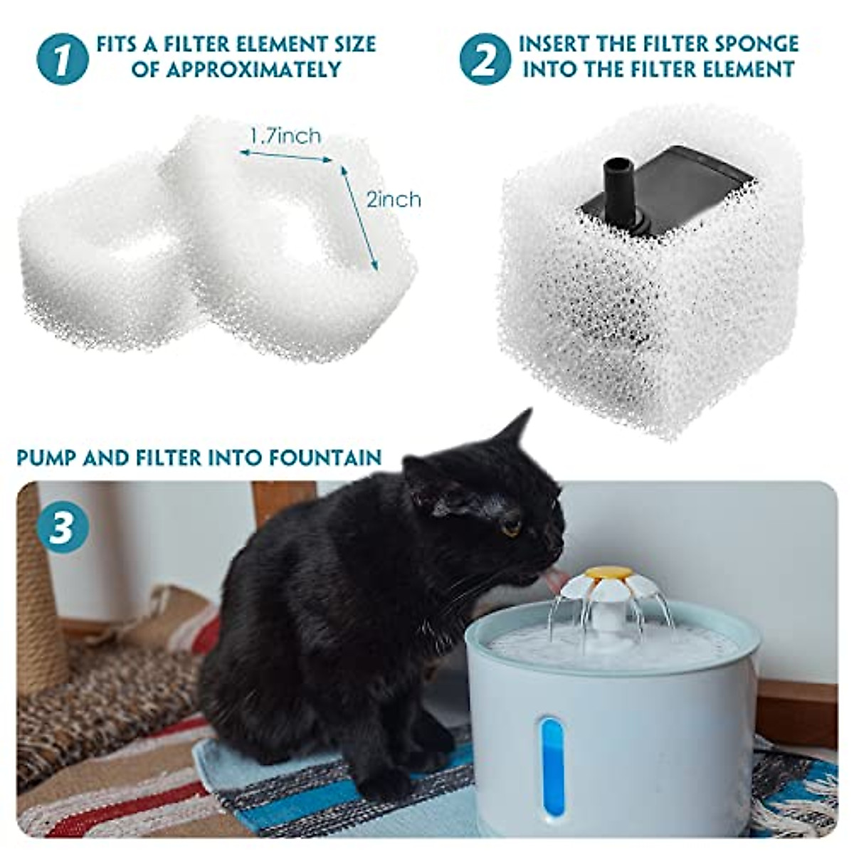 50 Pieces Pet Fountain Filter Cat Replacement Foam Filters Replacement Fits for Pet Fountain Filters Multiple Pet Fountain Foam Filters Cat and Dog Fountain Foam Filters