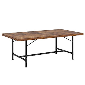 Tribesigns Dining Table for 6-8 People, 70.9-Inch Rectangle Wood Kitchen Table with Tube Metal Frame, Rustic Large Dining Room Table for Kitchen, Living Room