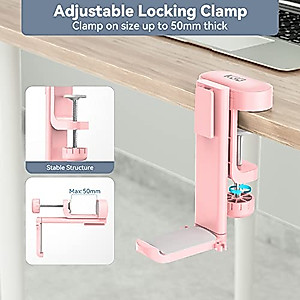 KDD Rotatable Headphone Hanger - 3 in 1 Under Desk Clamp Controller Stand Replaceable Cup Holder - Compatible with Universal Headset, Controller, Cup(Pink)