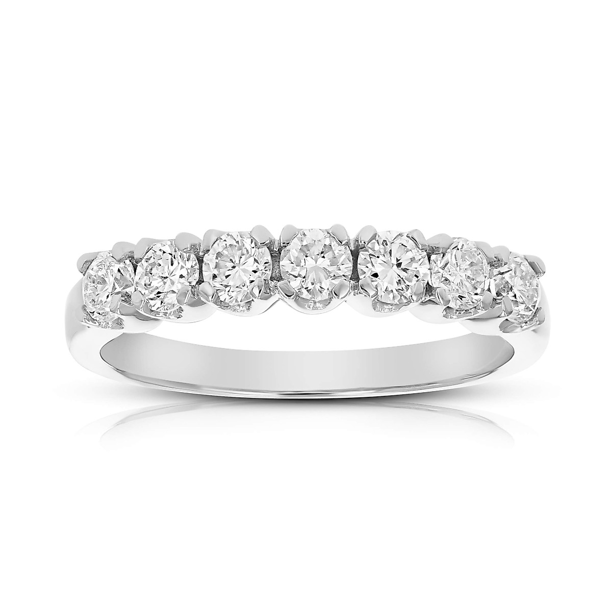 Vir Jewels 1 cttw Diamond Wedding Band 14K White Gold 7 Stones Prong Set Round Bridal Ring Size 7