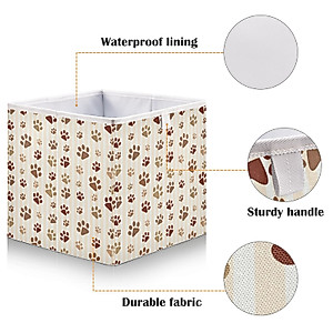 Cube Storage Bin Cute Animals Paws Foldable Storage Basket Toy Storage Box for Home Organizing Shelf Closet Bins, 11 x 11 x 11-Inch