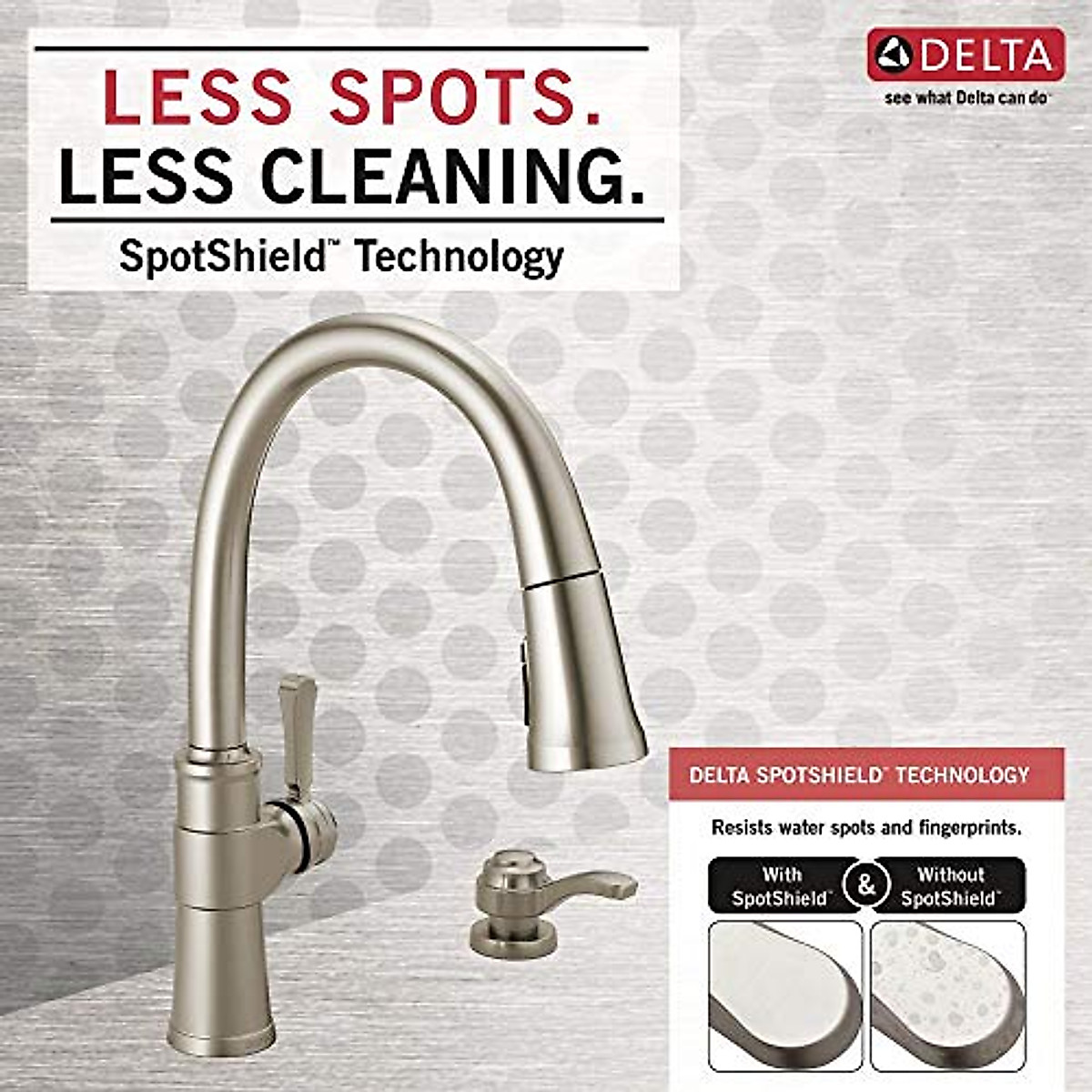 Delta Faucet Spargo Brushed Nickel Kitchen Faucet, Kitchen Faucets with Pull Down Sprayer, Kitchen Sink Faucet, Faucet for Kitchen Sink, Soap Dispenser, SpotShield Stainless 19964Z-SPSD-DST
